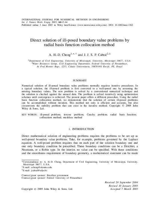 Pdf Direct Solution Of Ill Posed Boundary Value Problems By Radial Basis Function Collocation