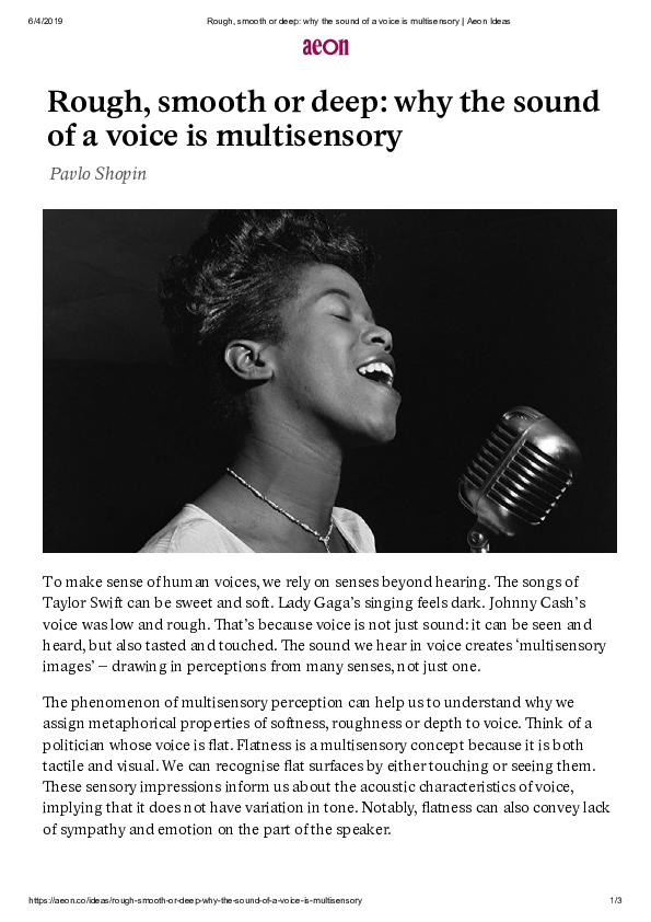 (PDF) Rough, smooth or deep: why the sound of a voice is multisensory