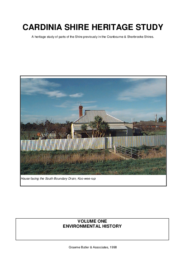 (PDF) CARDINIA SHIRE HERITAGE STUDY VOLUME ONE - ENVIRONMENTAL HISTORY