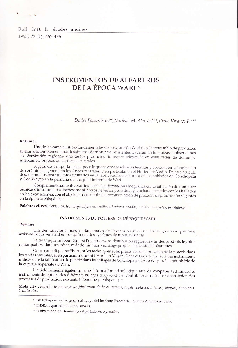 (PDF) INSTRUMENTOS DE ALFAREROS: DE LA ÉPOCA WARI.