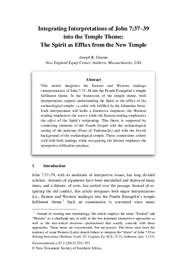 (PDF) Integrating Interpretations of John 7:37–39 into the Temple Theme ...