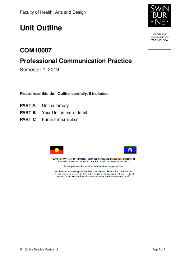 (DOC) Unit Outline COM10007 Professional Communication Practice