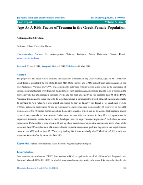 (PDF) Age As A Risk Factor of Trauma in the Greek Female Population
