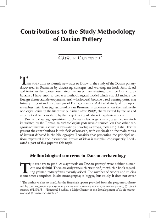 (PDF) Contributions to the Study Methodology of Dacian Pottery
