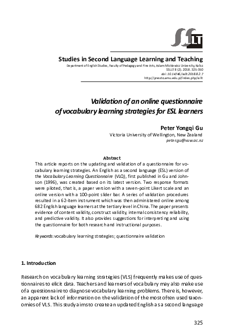 (PDF) Validation of an online questionnaire of vocabulary learning ...