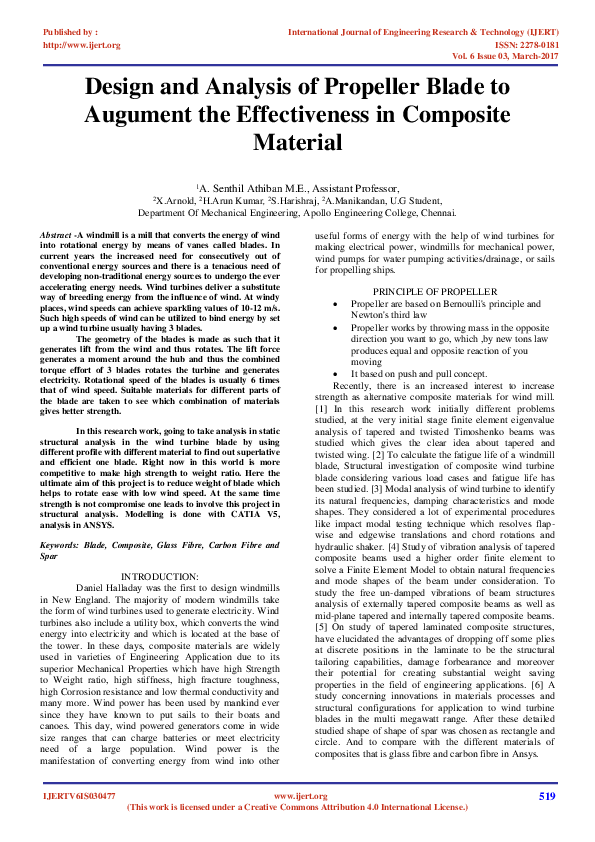 (PDF) IJERT-Design and Analysis of Propeller Blade to Augument the ...