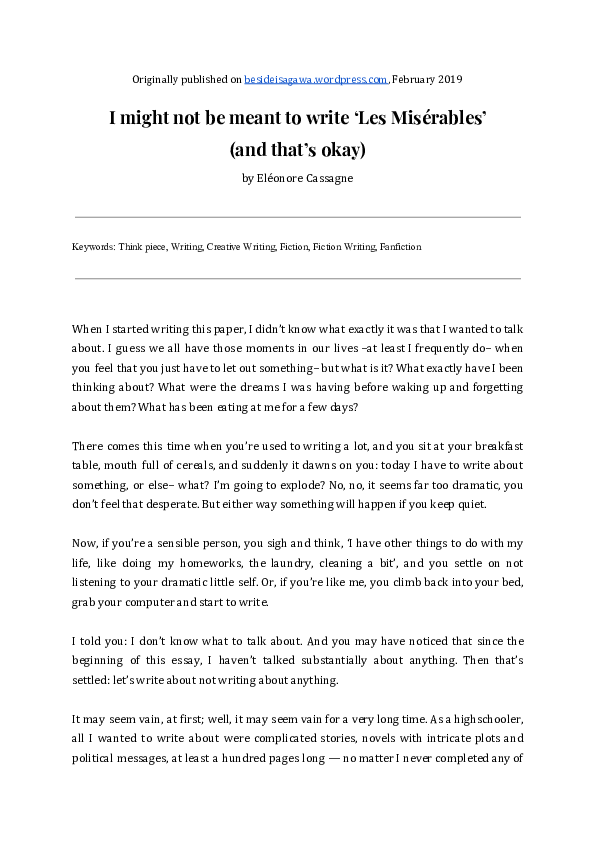 (PDF) I might not be meant to write 'Les Misérables' (and that's okay)