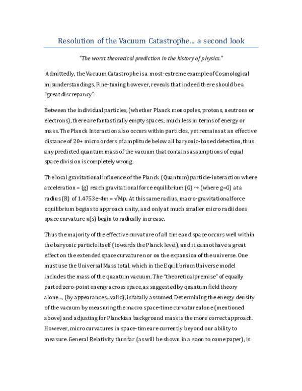 (PDF) Resolution of the Vacuum Catastrophe... a second look "The worst ...