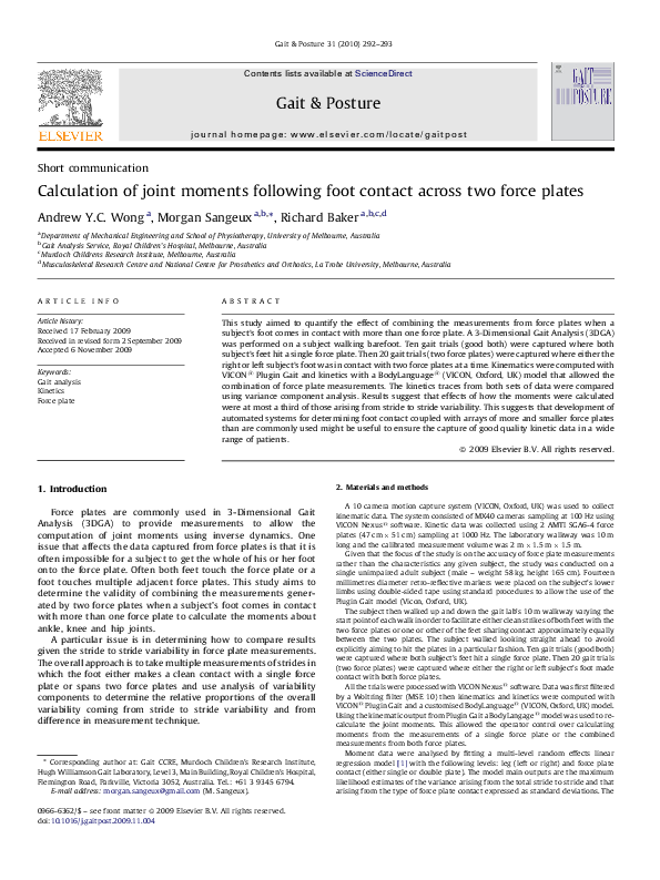 (PDF) Calculation of joint moments following foot contact across two ...