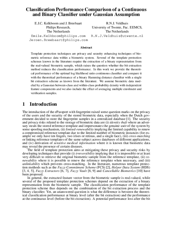 Pdf Classification Performance Comparison Of A Continuous And Binary