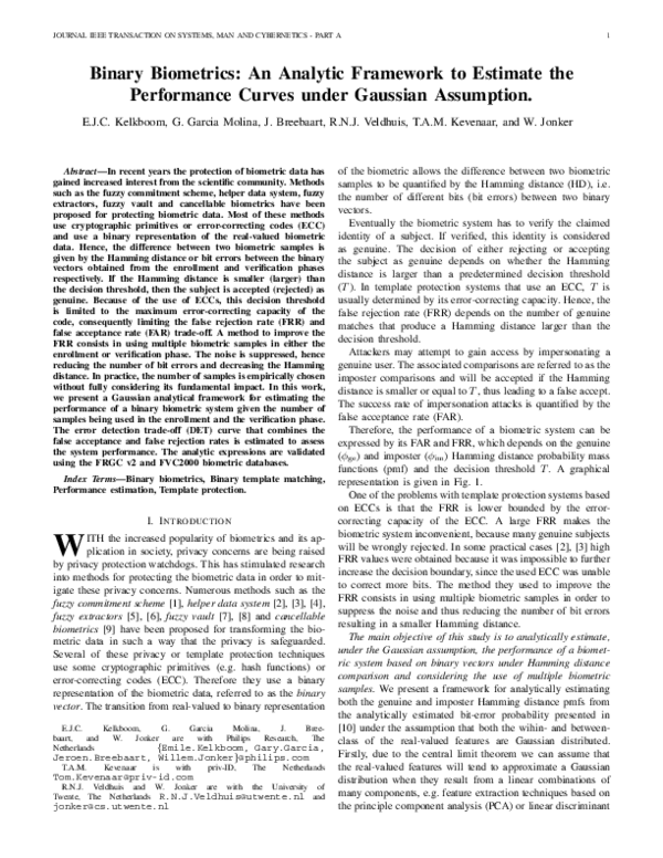 (PDF) Binary Biometrics: An Analytic Framework to Estimate the Performance Curves Under Gaussian ...