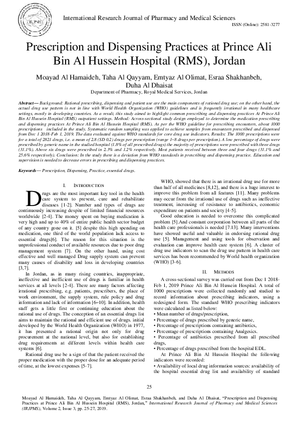 (PDF) Prescription and Dispensing Practices at Prince