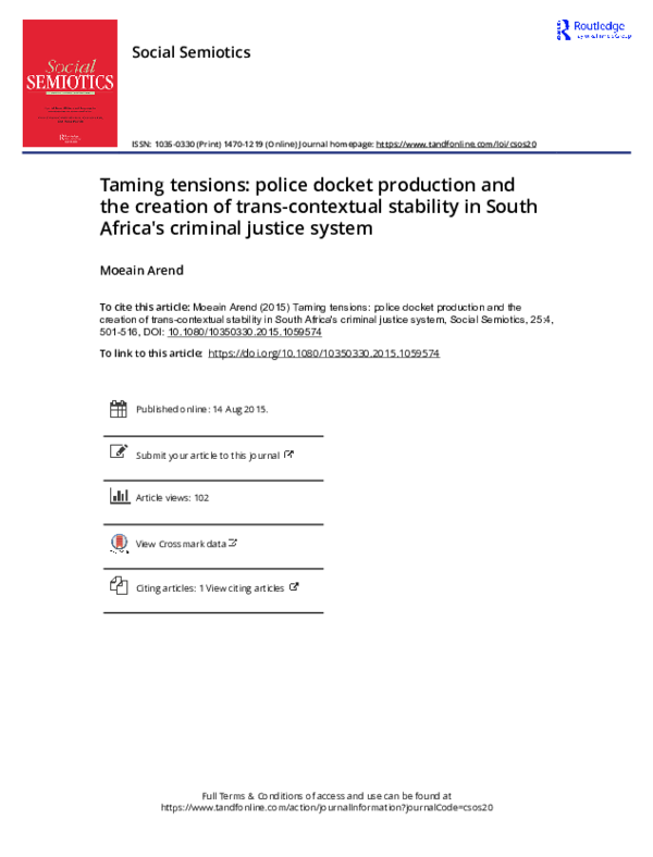 (PDF) Social Semiotics Taming tensions: police docket production and ...