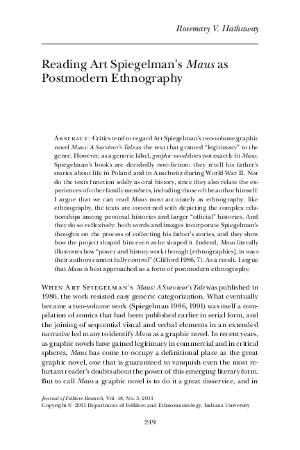 (PDF) Reading Art Spiegelman's _Maus_ as Postmodern Ethnography