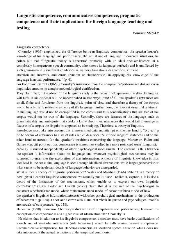 (PDF) Linguistic competence, communicative competence, pragmatic competence and their ...