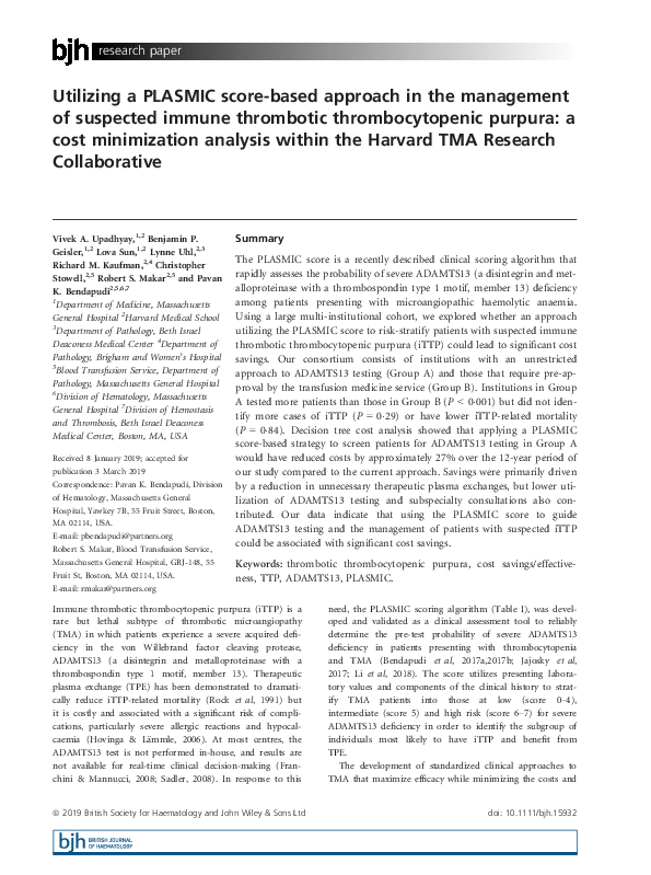 (PDF) Utilizing a PLASMIC score-based approach in the management of ...