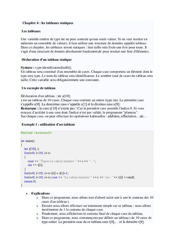 (PDF) Chapitre 6 : les tableaux statiques Les tableaux
