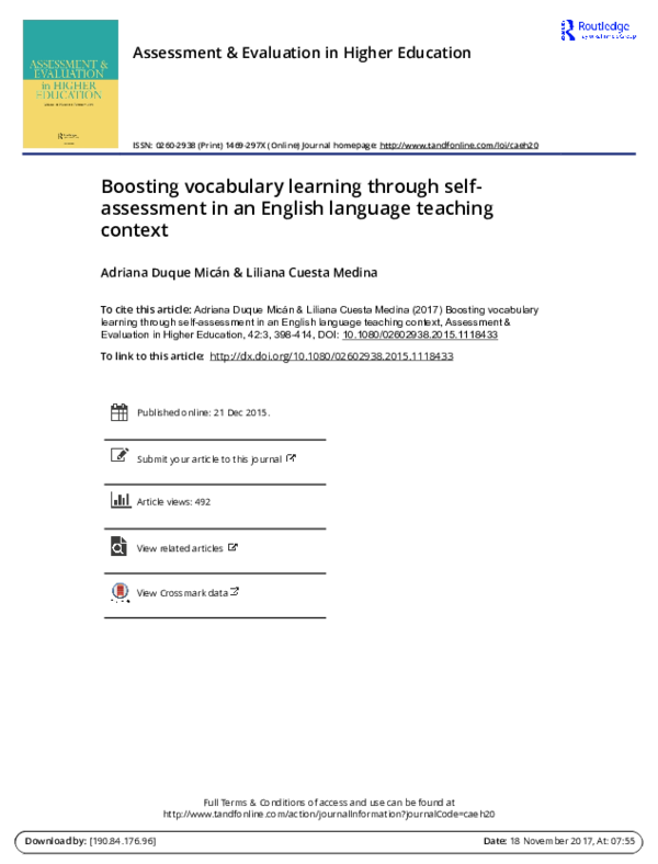 (PDF) Boosting vocabulary learning through self-assessment in an ...