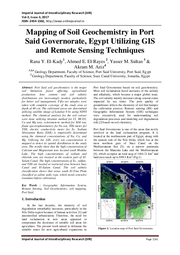 (PDF) Mapping of Soil Geochemistry in Port Said Governorate, Egypt Utilizing GIS and Remote ...
