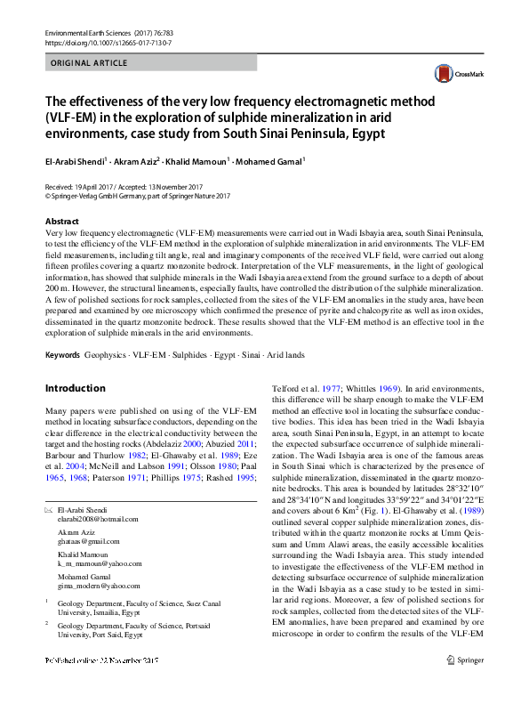 (PDF) The effectiveness of the very low frequency electromagnetic method (VLF-EM) in the ...