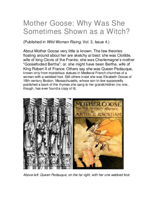 (DOC) Mother Goose: Why Was She Sometimes Shown as a Witch?
