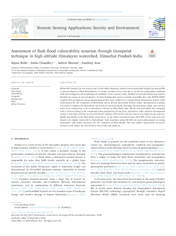 (PDF) Assessment of flash flood vulnerability zonation through Geospatial technique in high ...