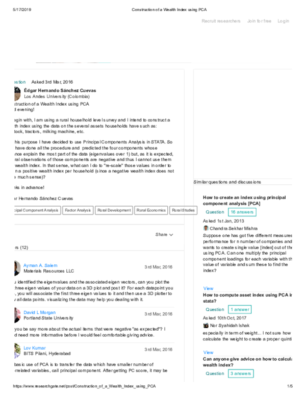 (PDF) Construction of a Wealth Index using PCA