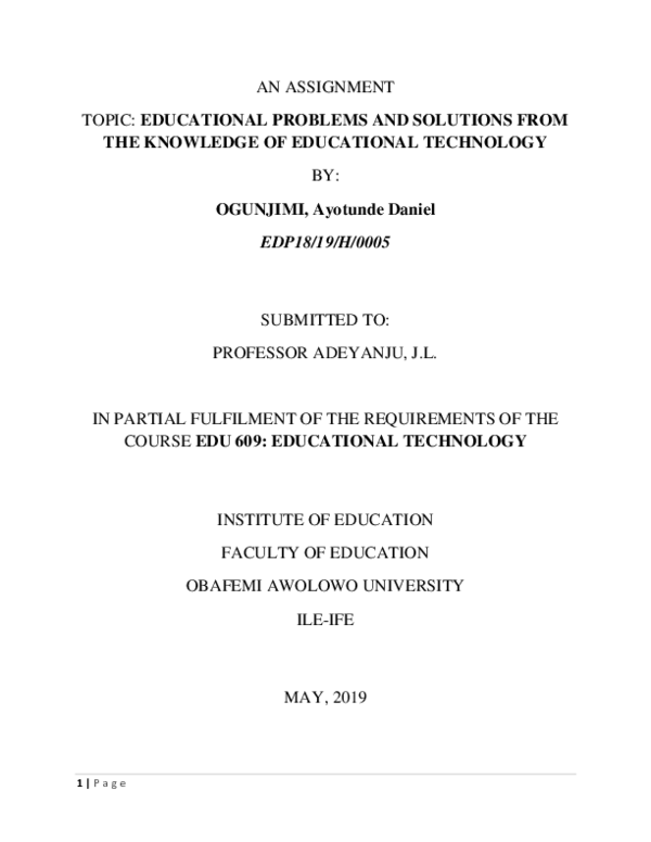 (DOC) AN ASSIGNMENT TOPIC: EDUCATIONAL PROBLEMS AND SOLUTIONS FROM THE ...