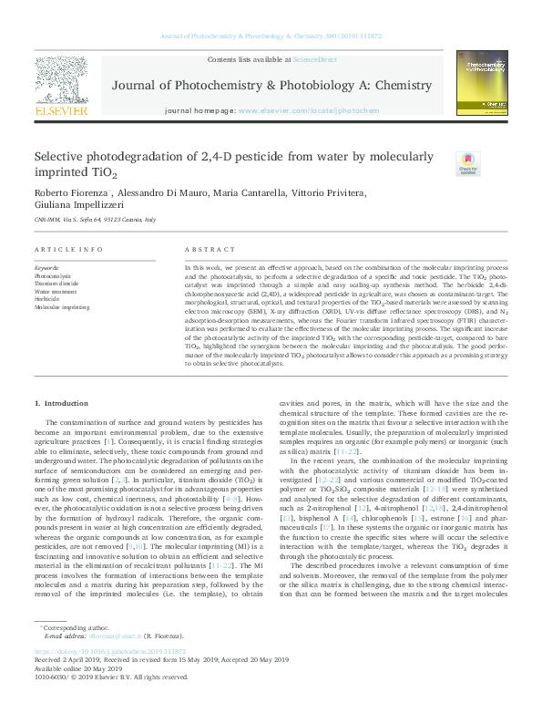 (PDF) Selective photodegradation of 2,4-D pesticide from water by ...