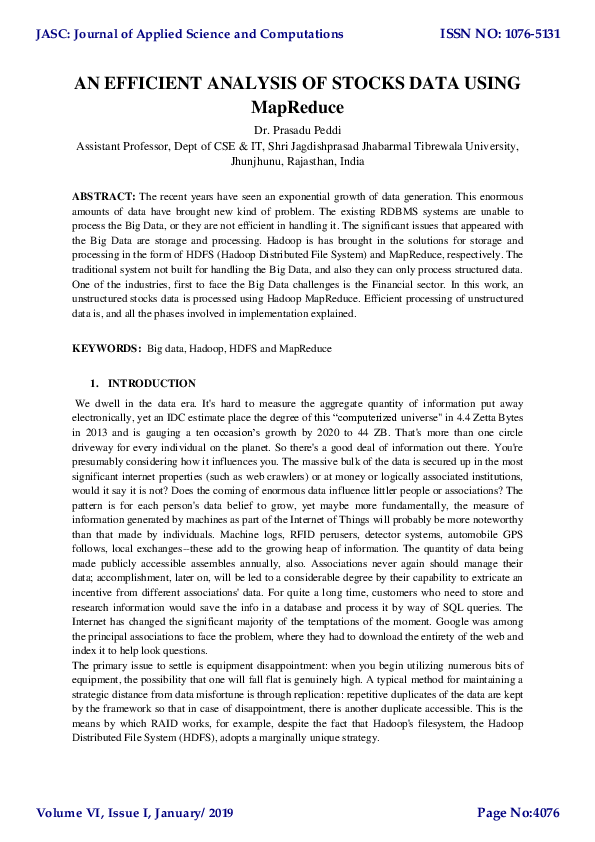 Pdf An Efficient Analysis Of Stocks Data Using Mapreduce