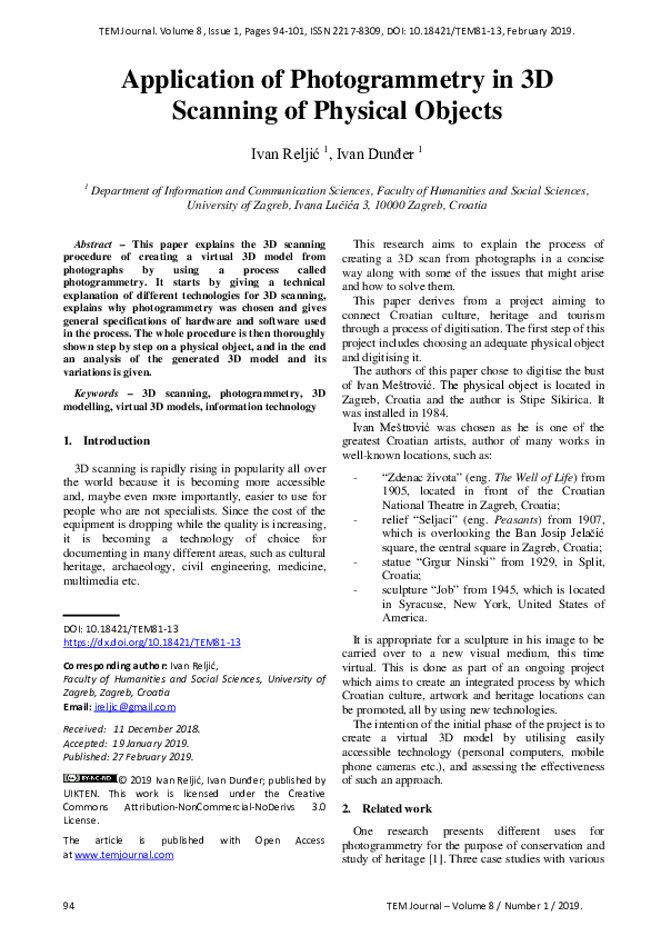 (PDF) Application of Photogrammetry in 3D Scanning of Physical Objects ...