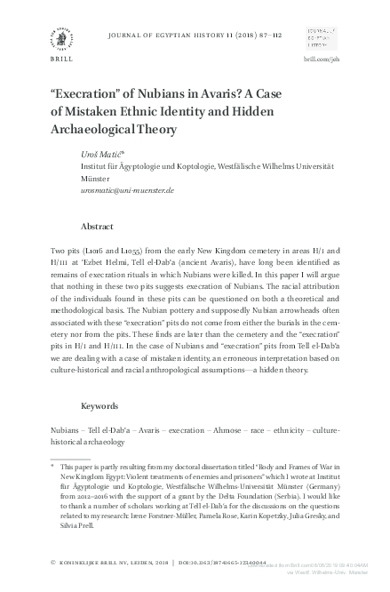 (PDF) Matić, Uroš. 2018. “Execration” of Nubians in Avaris: A case of ...