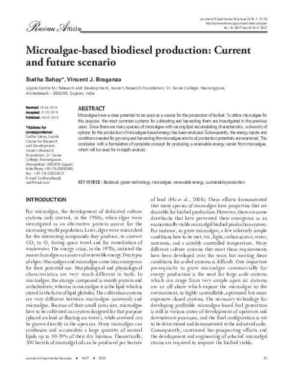 (PDF) Microalgae-based biodiesel production: Current and future scenario