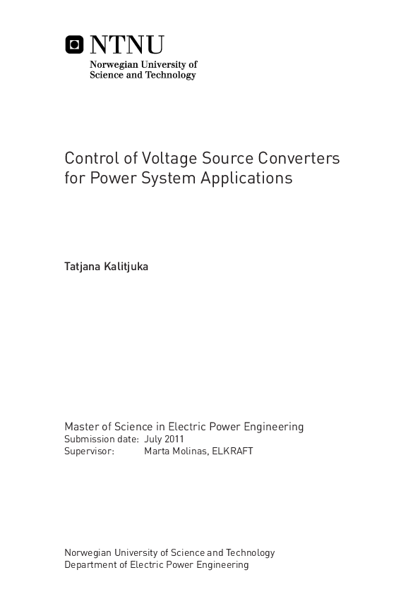 (PDF) Master of Science in Electric Power Engineering Control of Voltage Source Converters for ...