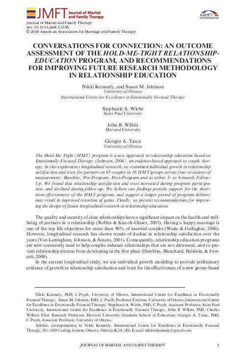 (PDF) CONVERSATIONS FOR CONNECTION: AN OUTCOME ASSESSMENT OF THE HOLD ...
