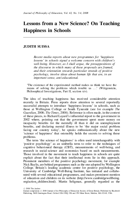 (PDF) Lessons from a New Science? On Teaching Happiness in Schools