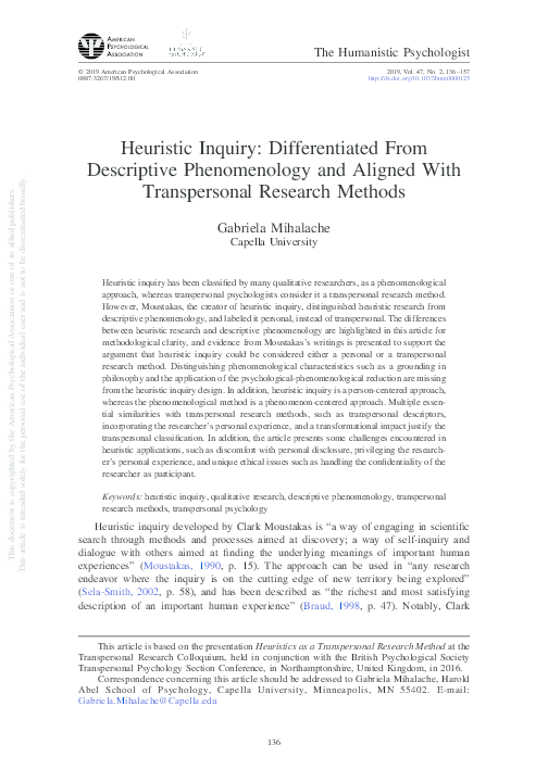 (PDF) Heuristic Inquiry: Differentiated From Descriptive Phenomenology ...