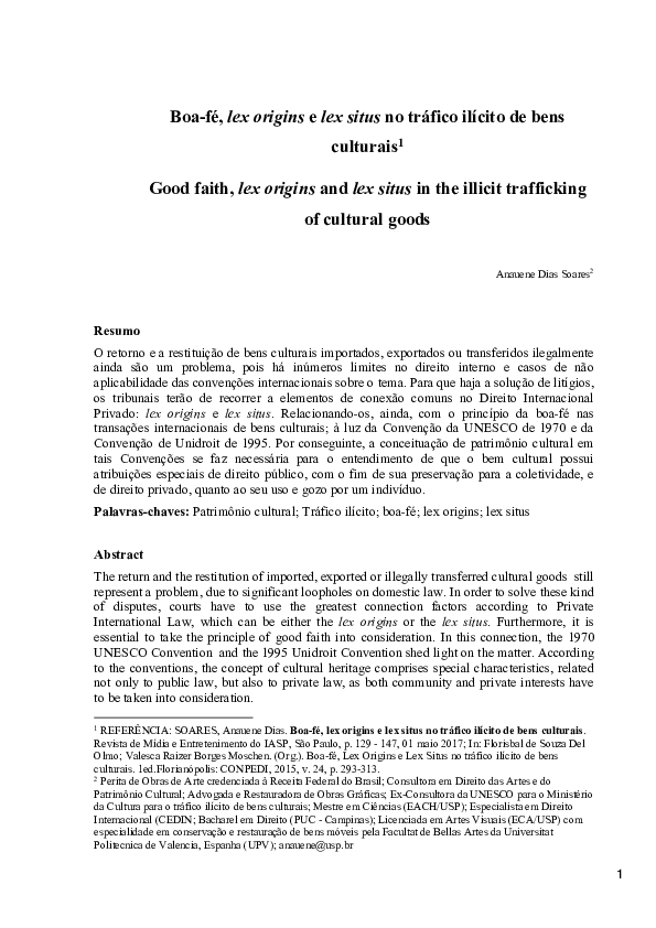 (PDF) BOA-FÉ, LEX ORIGINS E LEX SITUS NO TRÁFICO ILÍCITO DE BENS ...