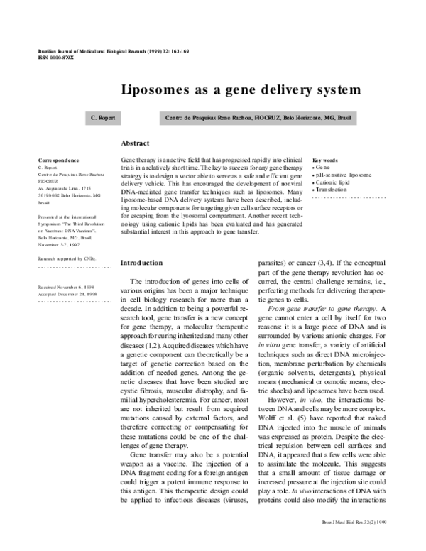 (PDF) Liposomes as a gene delivery system