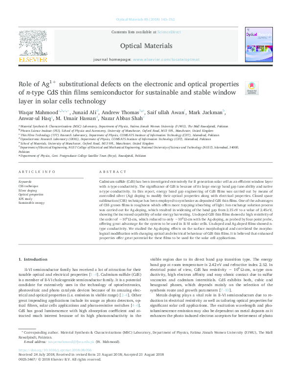 (PDF) Optical Materials Role of Ag 1+ substitutional defects on the ...