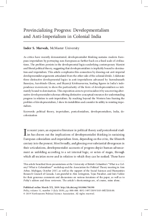 (PDF) Provincializing Progress: Developmentalism and Anti-Imperialism ...