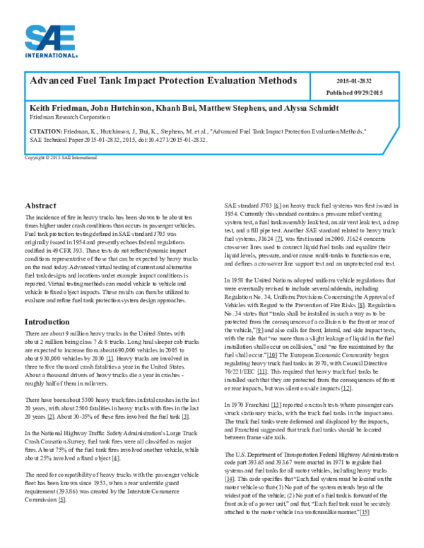 (PDF) Advanced Fuel Tank Impact Protection Evaluation Methods