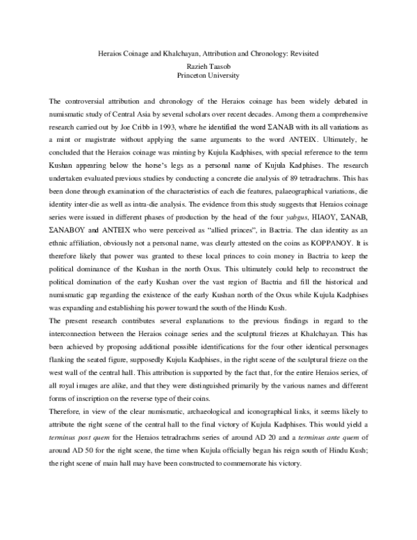 (PDF) Heraios Coinage and Khalchayan, Attribution and Chronology: Revisited