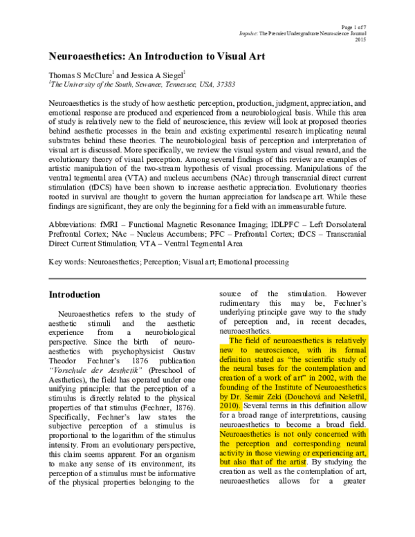 (PDF) Neuroaesthetics: An Introduction to Visual Art