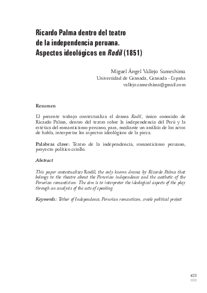 (PDF) Ricardo Palma dentro del teatro de la independencia peruana ...