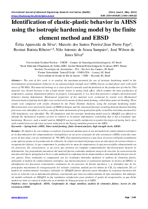 Pdf Identification Of Elastic Plastic Behavior In Ahss Using The Isotropic Hardening Model By
