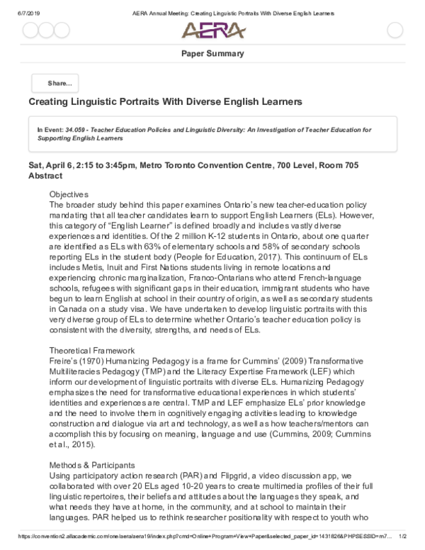 (PDF) Creating Linguistic Portraits With Diverse English Learners