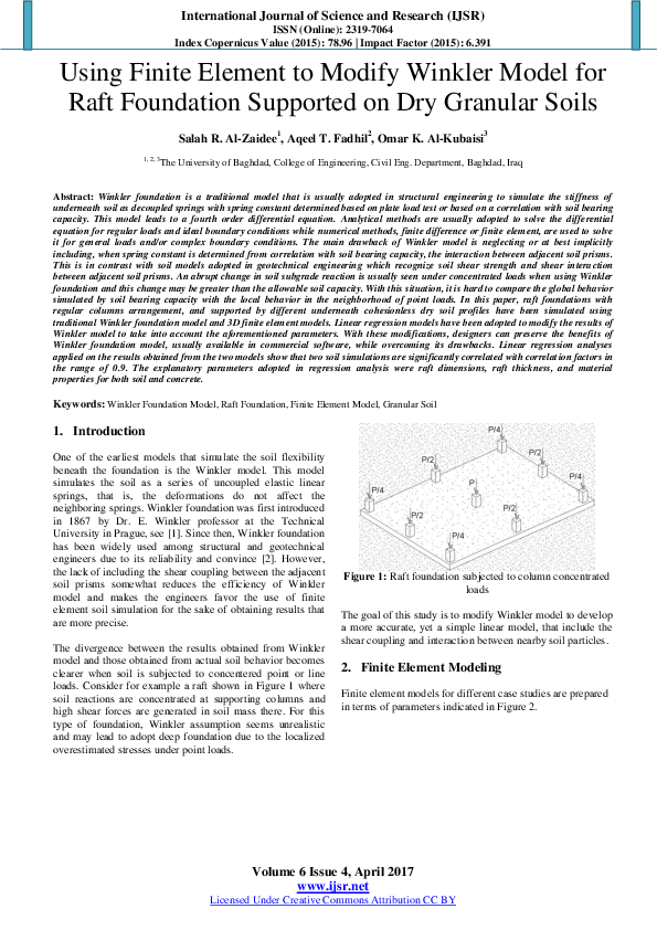 (PDF) Using Finite Element to Modify Winkler Model for Raft Foundation ...