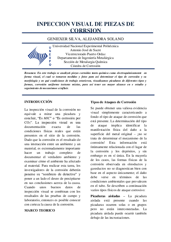 (DOC) Informe de Inspeccion Visual de Corrosion