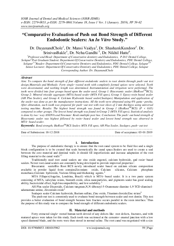 (PDF) "Comparative Evaluation of Push out Bond Strength of Different Endodontic Sealers: An In ...